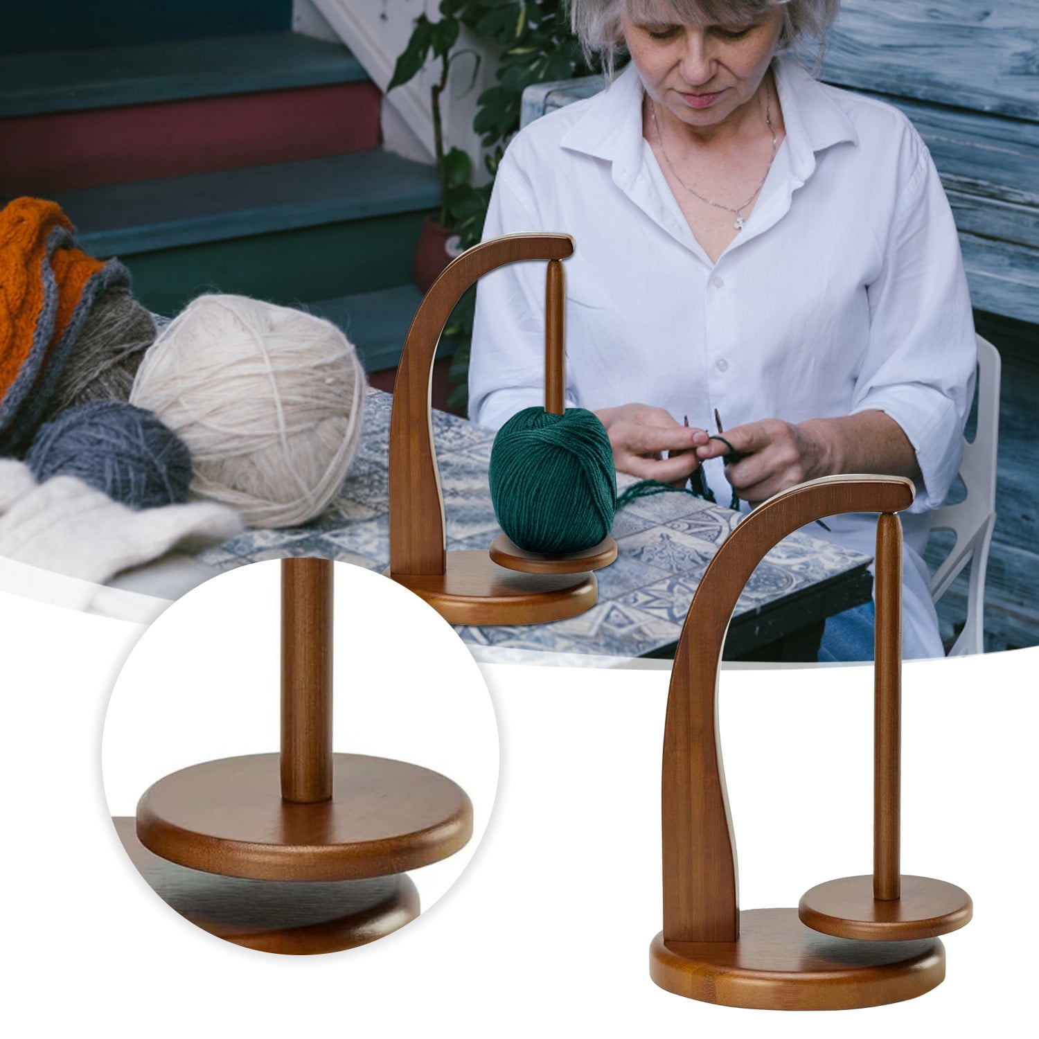 Wooden Yarn Holder with Phone Stand, Wooden Yarn Spool Rack, Magnetic ...