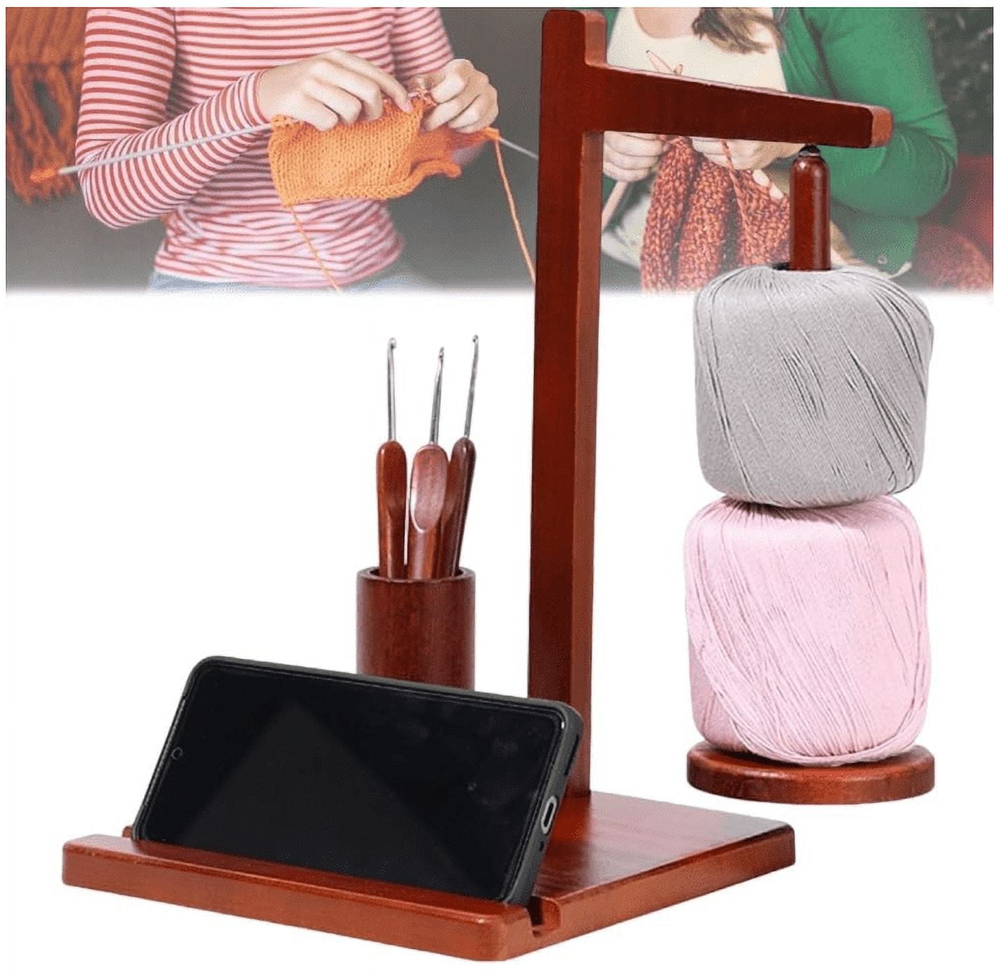 Wooden Yarn Holder with Phone Stand, Wooden Yarn Spool Rack, Magnetic ...
