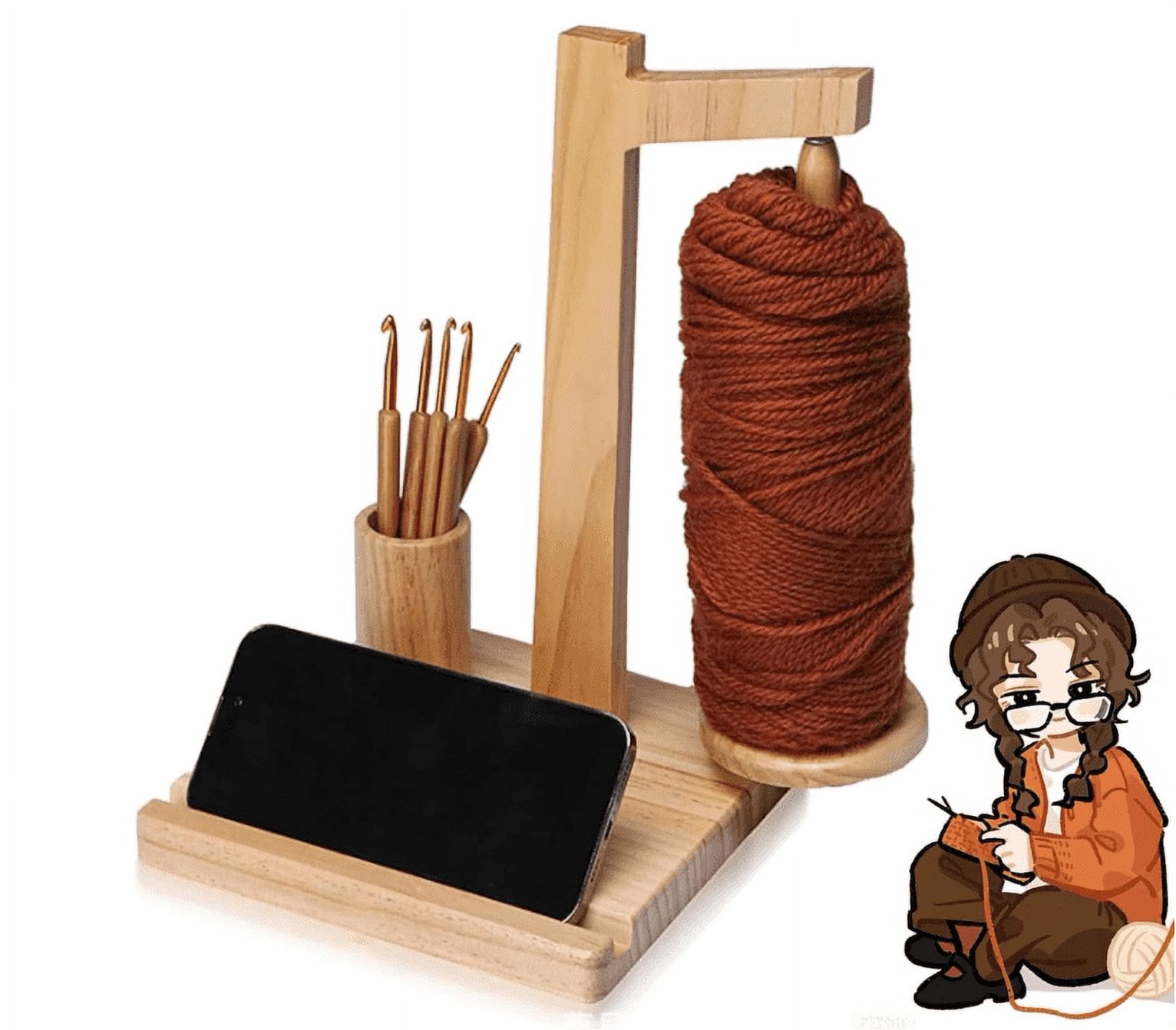 Wooden Yarn Holder Phone Stand,Wooden Yarn Spool Rack,Wooden Hanging ...