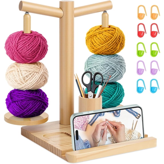 Wooden Yarn Holder for Smooth 360° Magnetic Rotation,Crocheting and ...