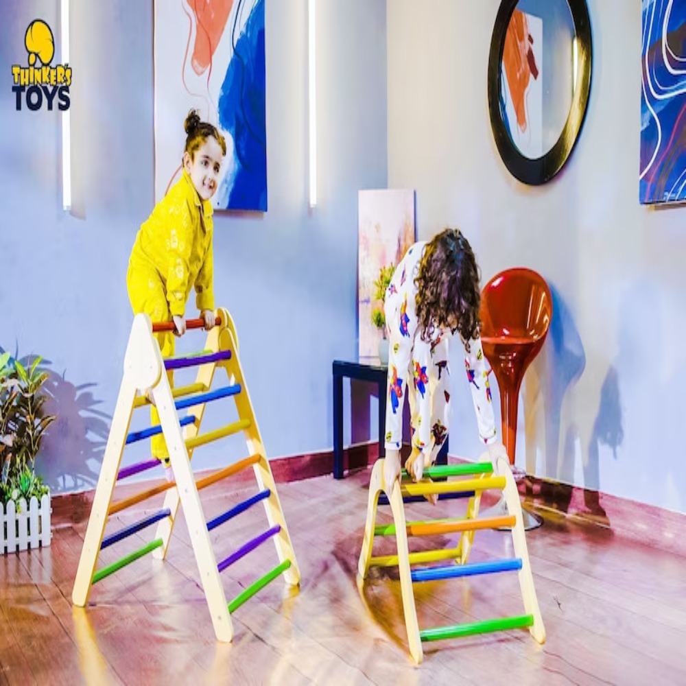 Wooden and Foldable Pikler Climbing Triangle, Pikler Ladder with Rock ...