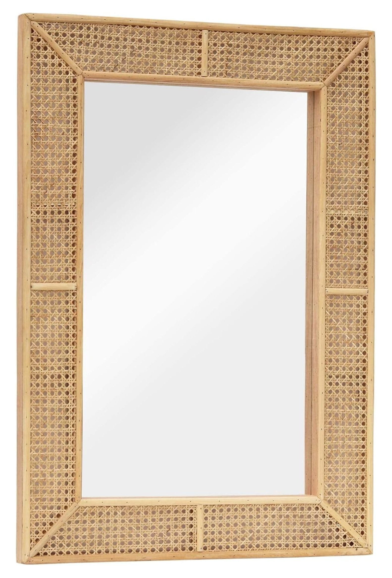 Wooden and Rattan Mirrors, Boho Rectangle Wall Mirror for Living Room ...