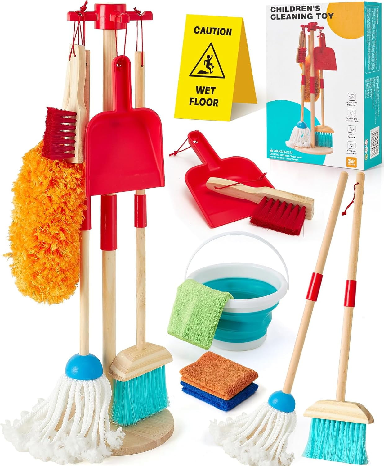 Wooden children's cleaning toy set for playing house toys, children's ...