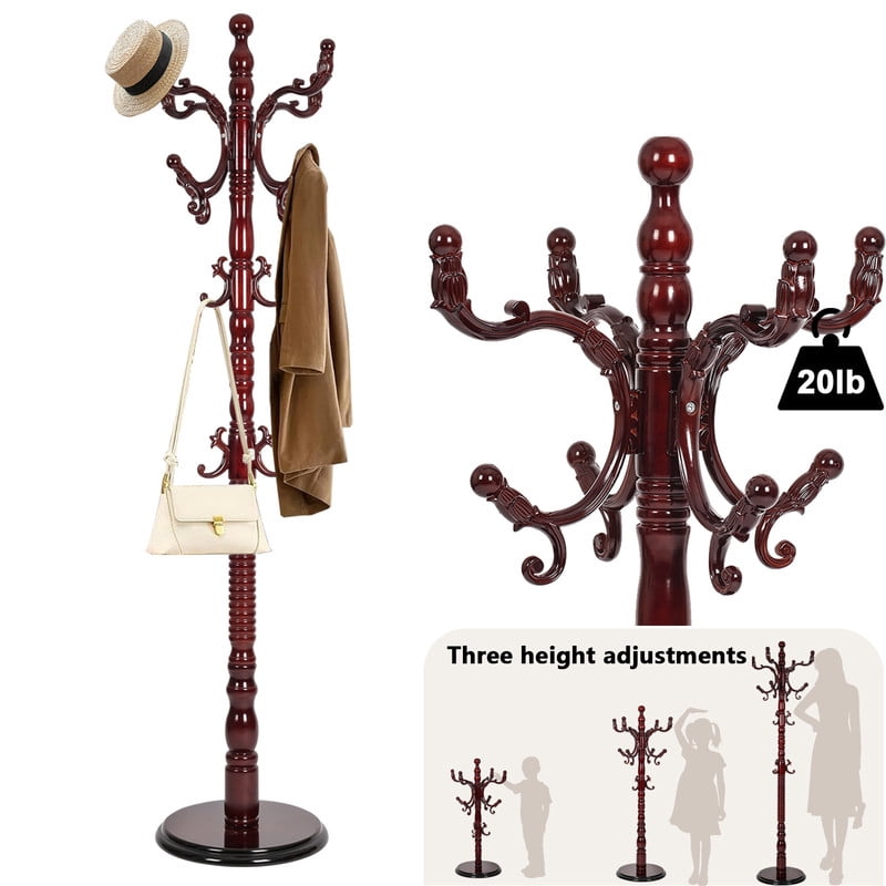 Wooden coat rack freestanding, 14 Hooks Coat racks stand for Entryway ...