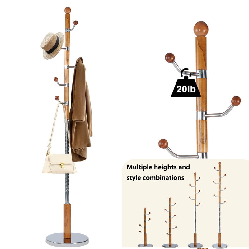 Wooden coat rack freestanding, 6 Hooks Coat racks stand for Entryway ...