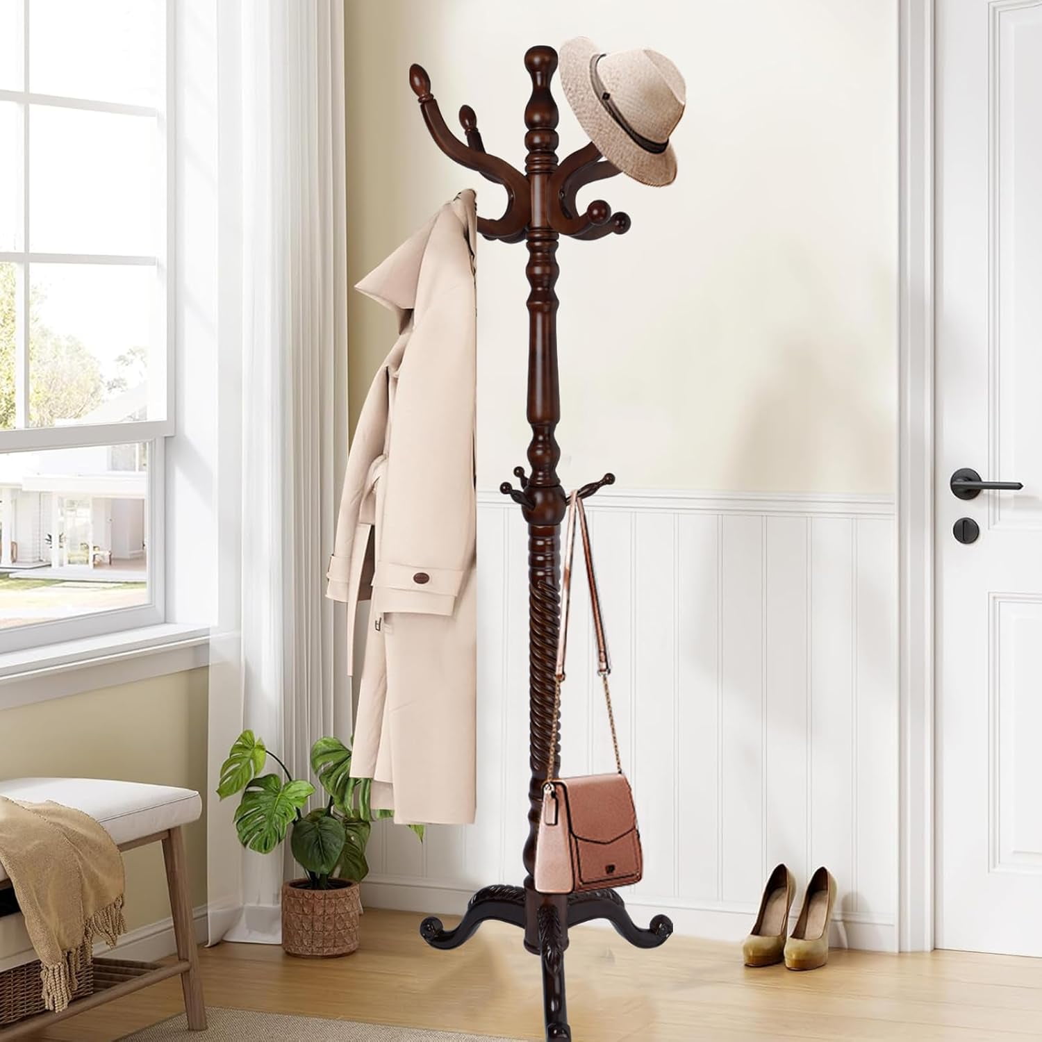 Wooden coat rack stand, Heavy duty coat racks tree freestanding with 11 ...