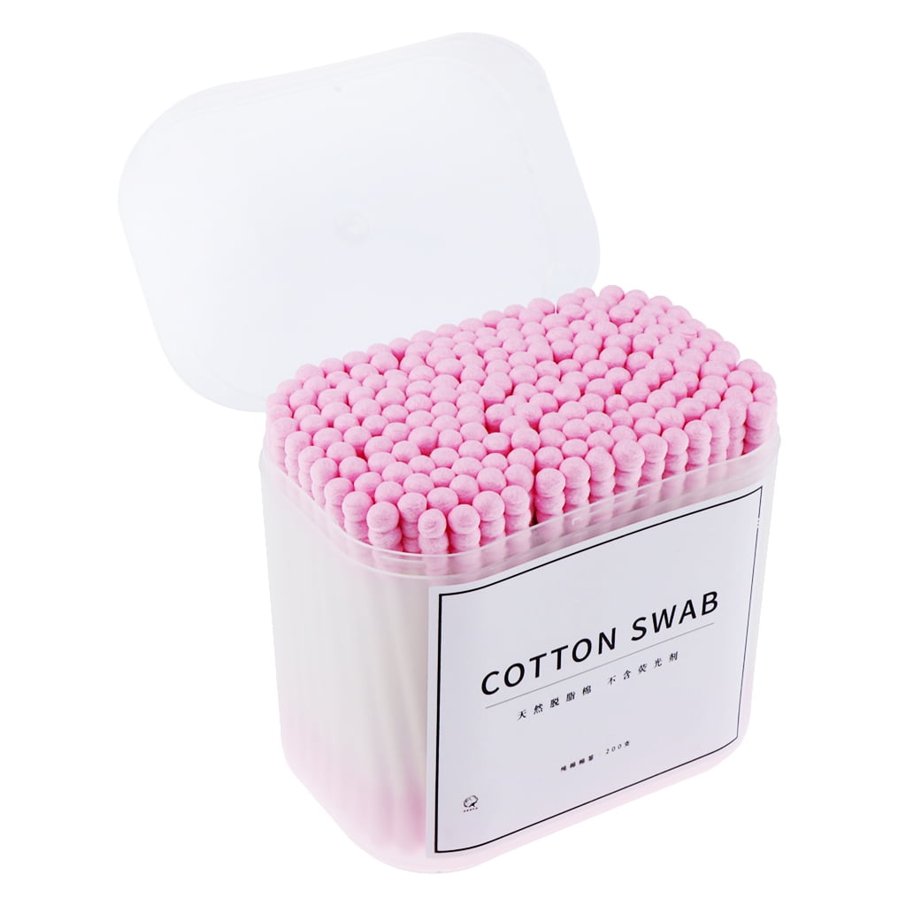 Wooden cotton swabs, pack of 200, double tip, pink cotton swabs ...