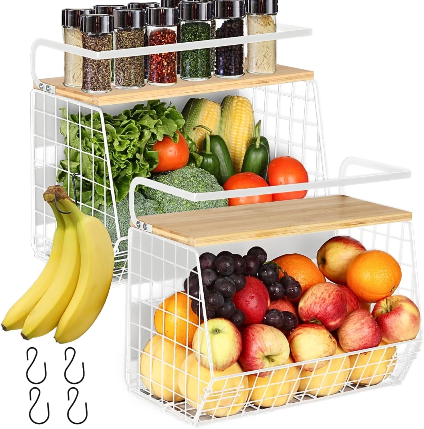 Wooden covered refrigerator magnetic shelf, fruit, potato, and onion ...
