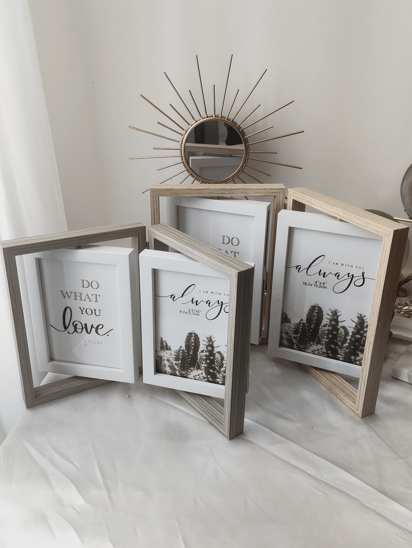 Wooden double sided 5 inch 6 inch 7 inch rotating photo frame table ...