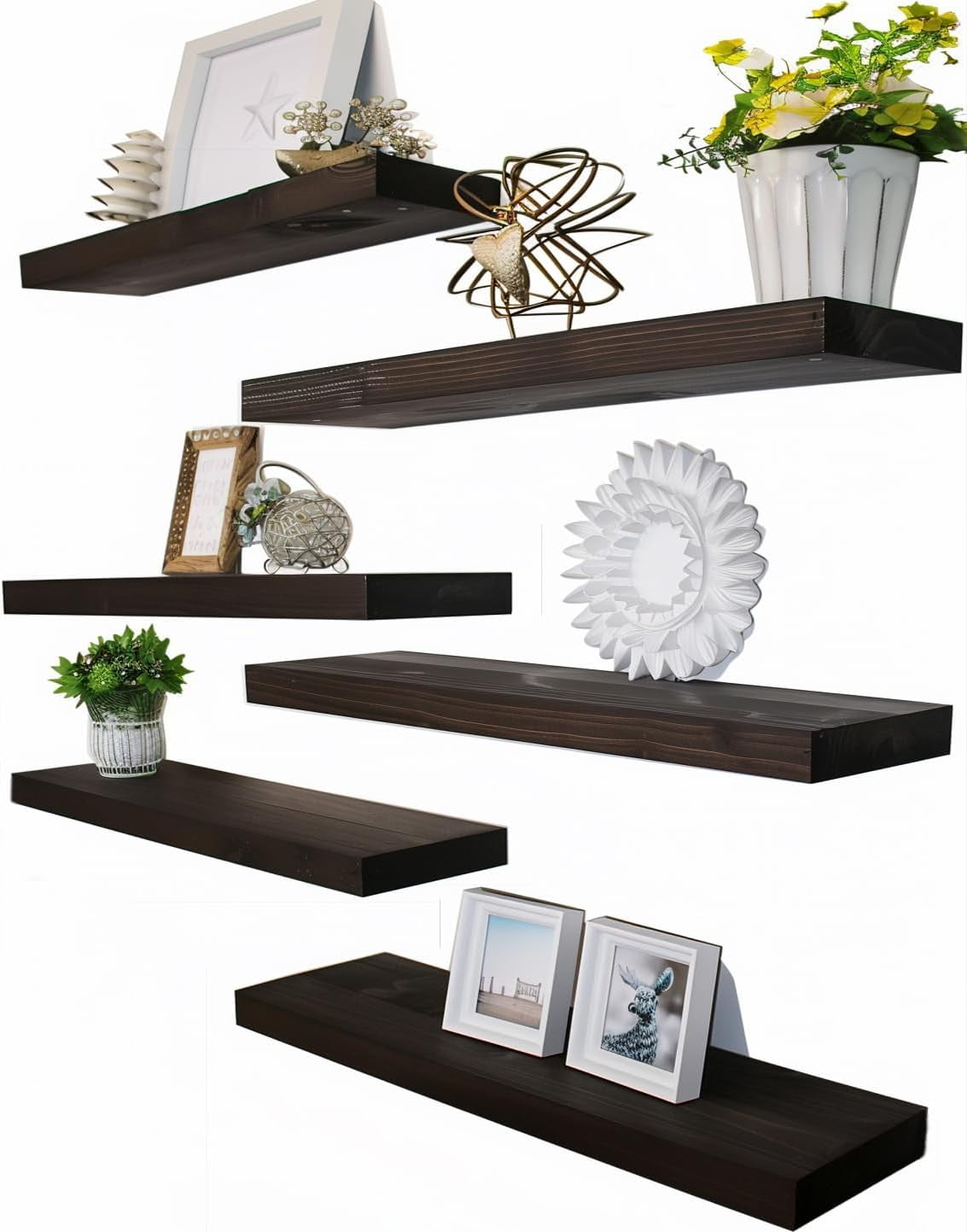 Wooden floating wall shelves for bedroom, rustic wall shelves, set of 6 ...