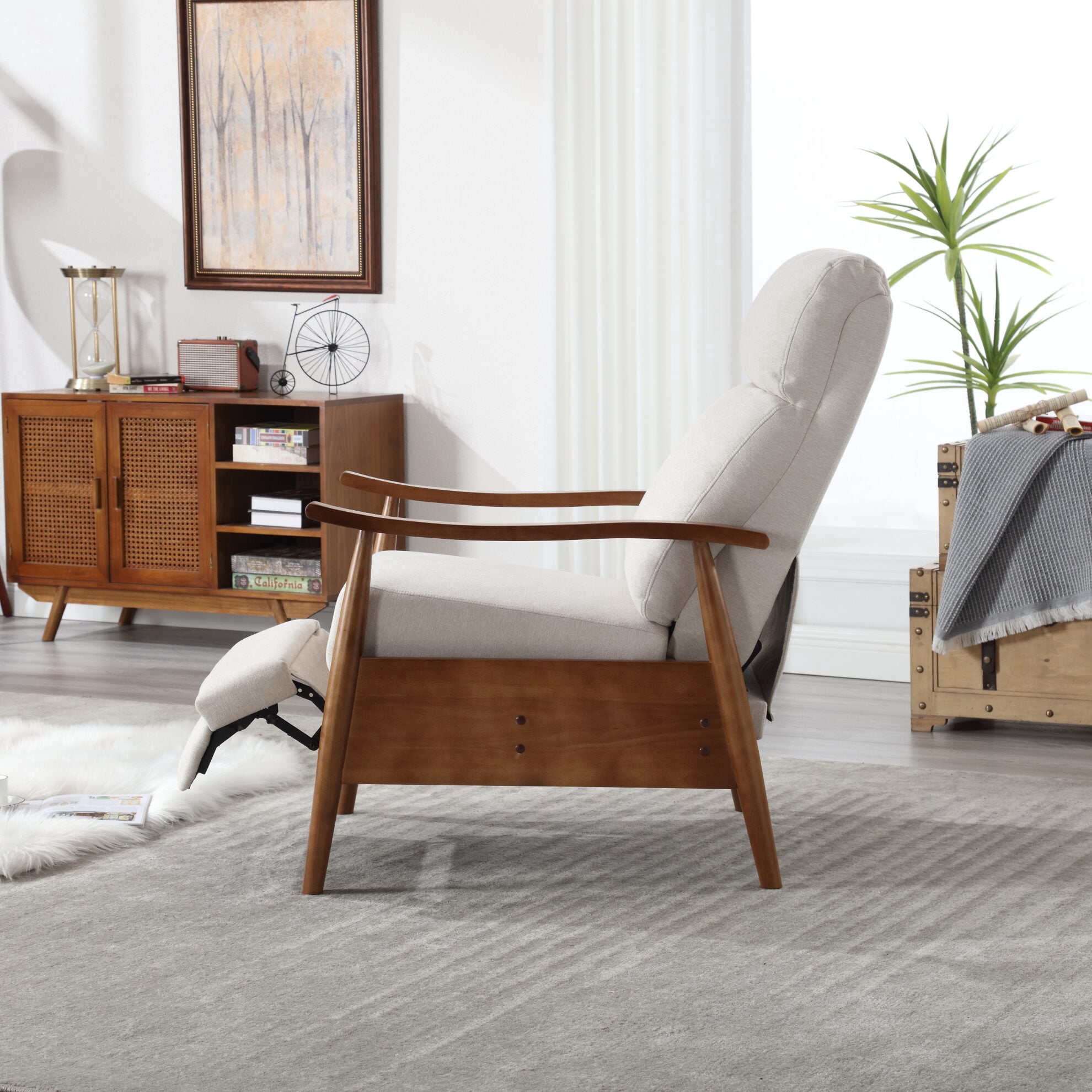 Wooden frame armchair with armrests, thick cushions and backrest ...