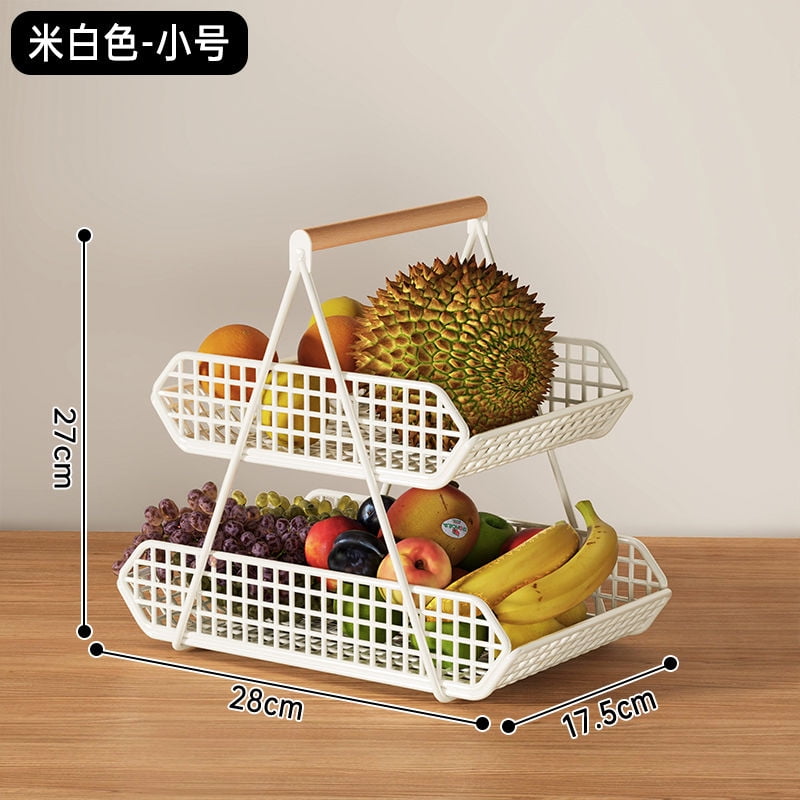 Wooden handle fruit basket double-layer solid color snack storage ...