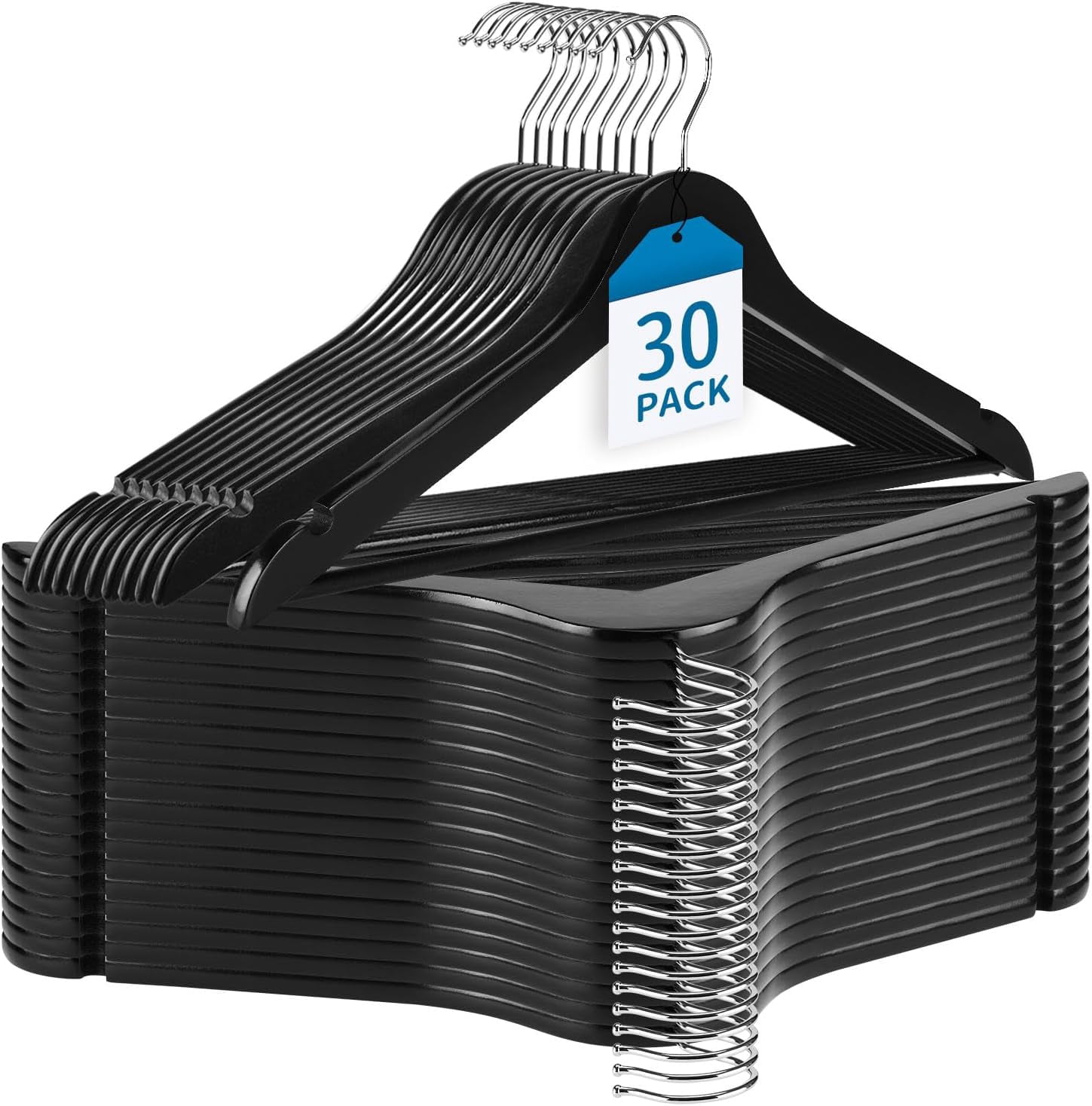 Heavy Duty Wooden Hangers - 30 Pack, Supports Up to 20 lbs, 360° Swivel ...
