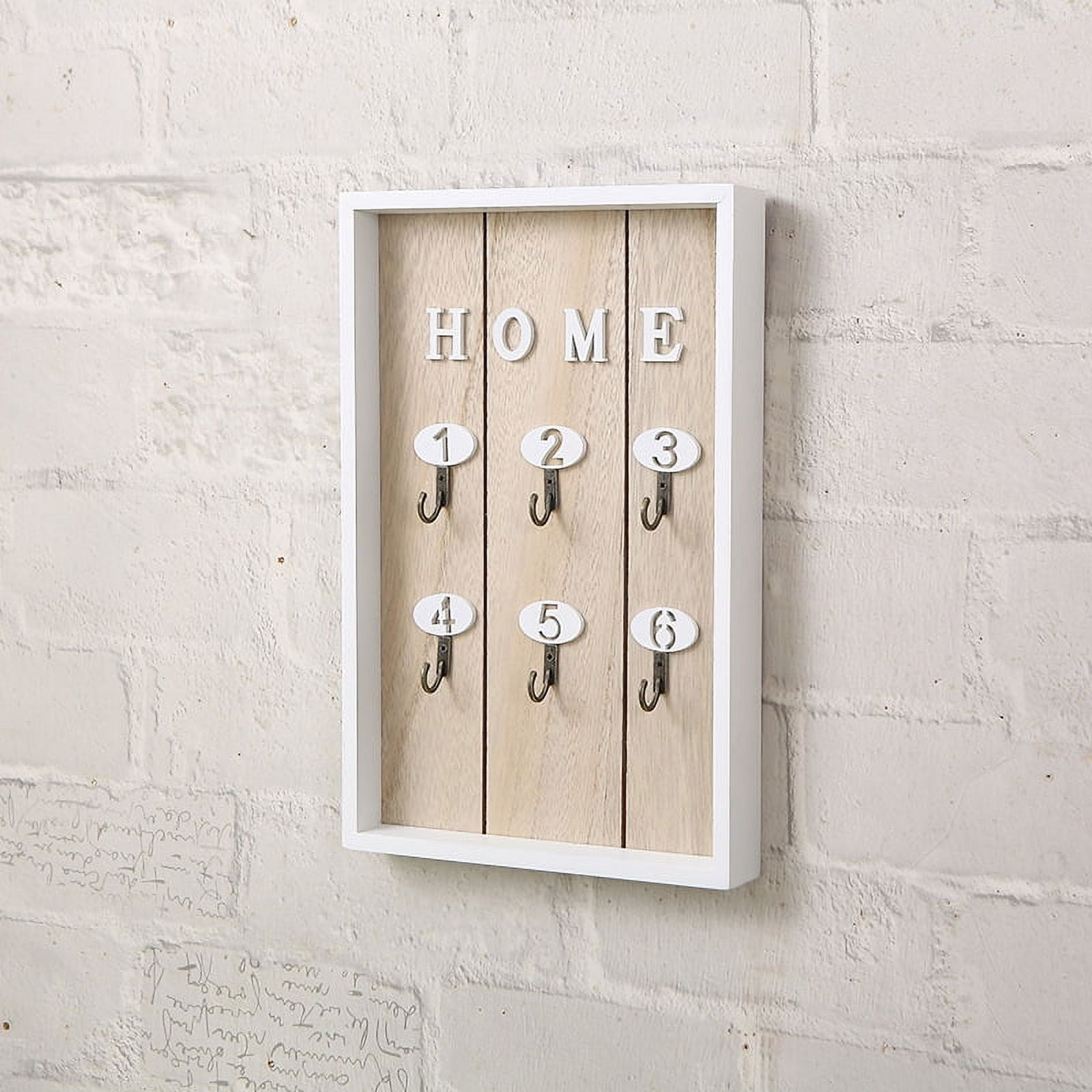 Wooden key cabinet 30 x 20cm white with 6 hooks Wall key holder (Key ...