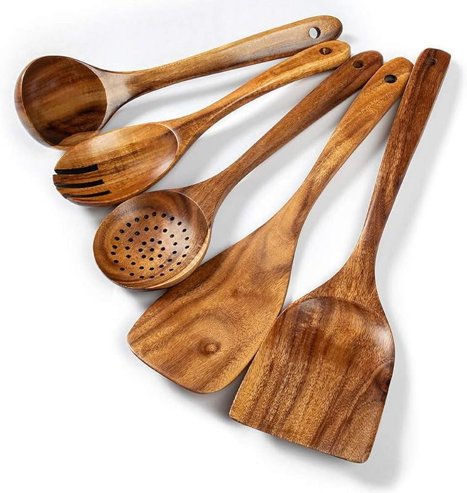 Wooden kitchen utensils set, 5 PCs natural Acacia spurtle set for non ...