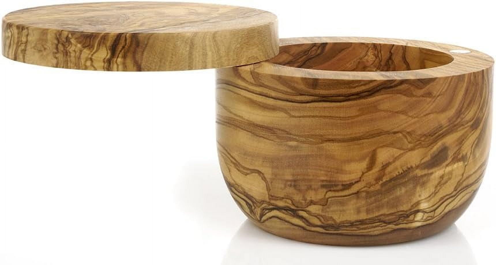 Wooden salt box with lid, magnetic rotating lid, olive wood salt ...