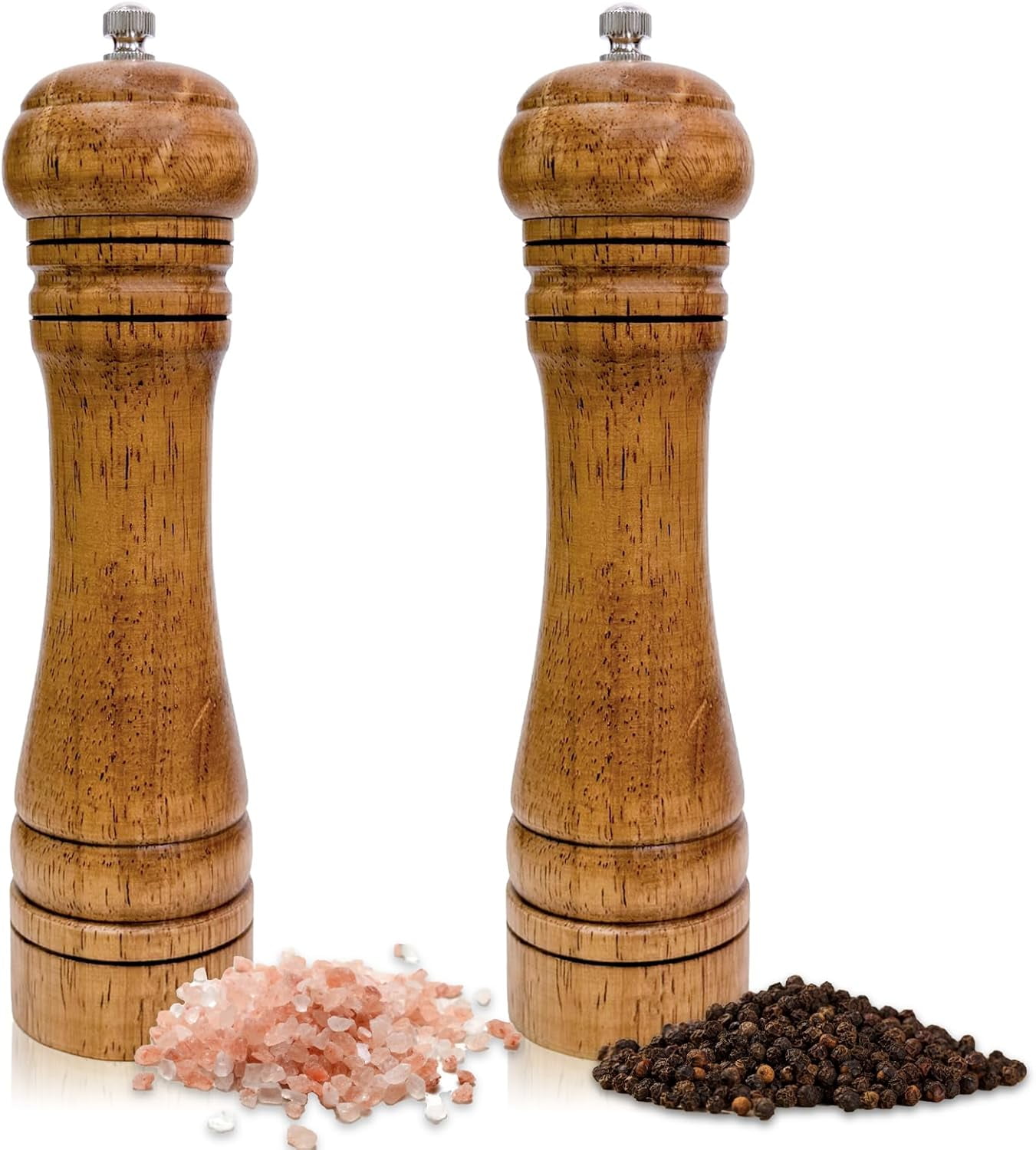 Wooden sea salt and pepper grinding set, Tall Wood Refillable Manual ...