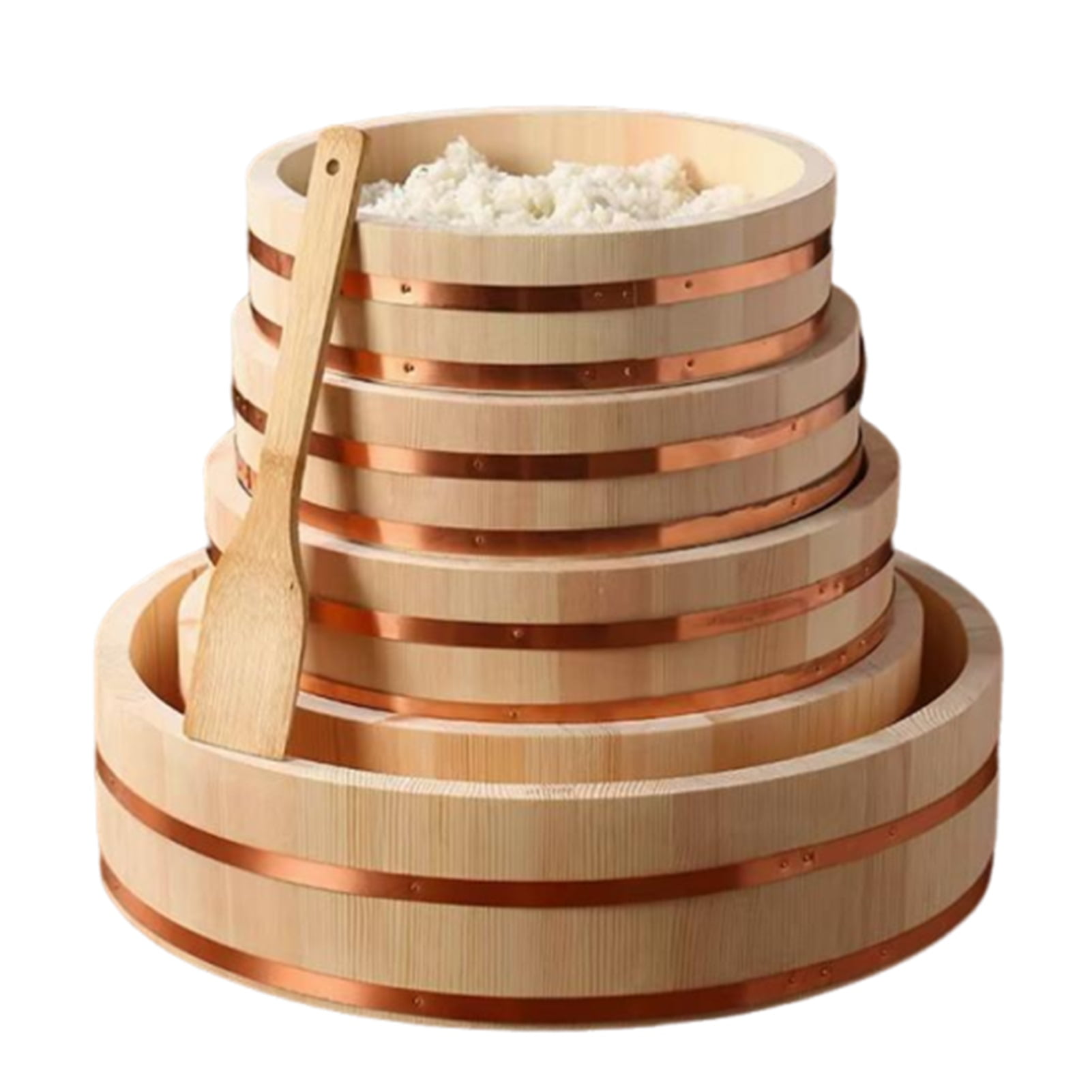 Wooden sushi rice bowl, sushi rice stirring tub, round sushi oke ...