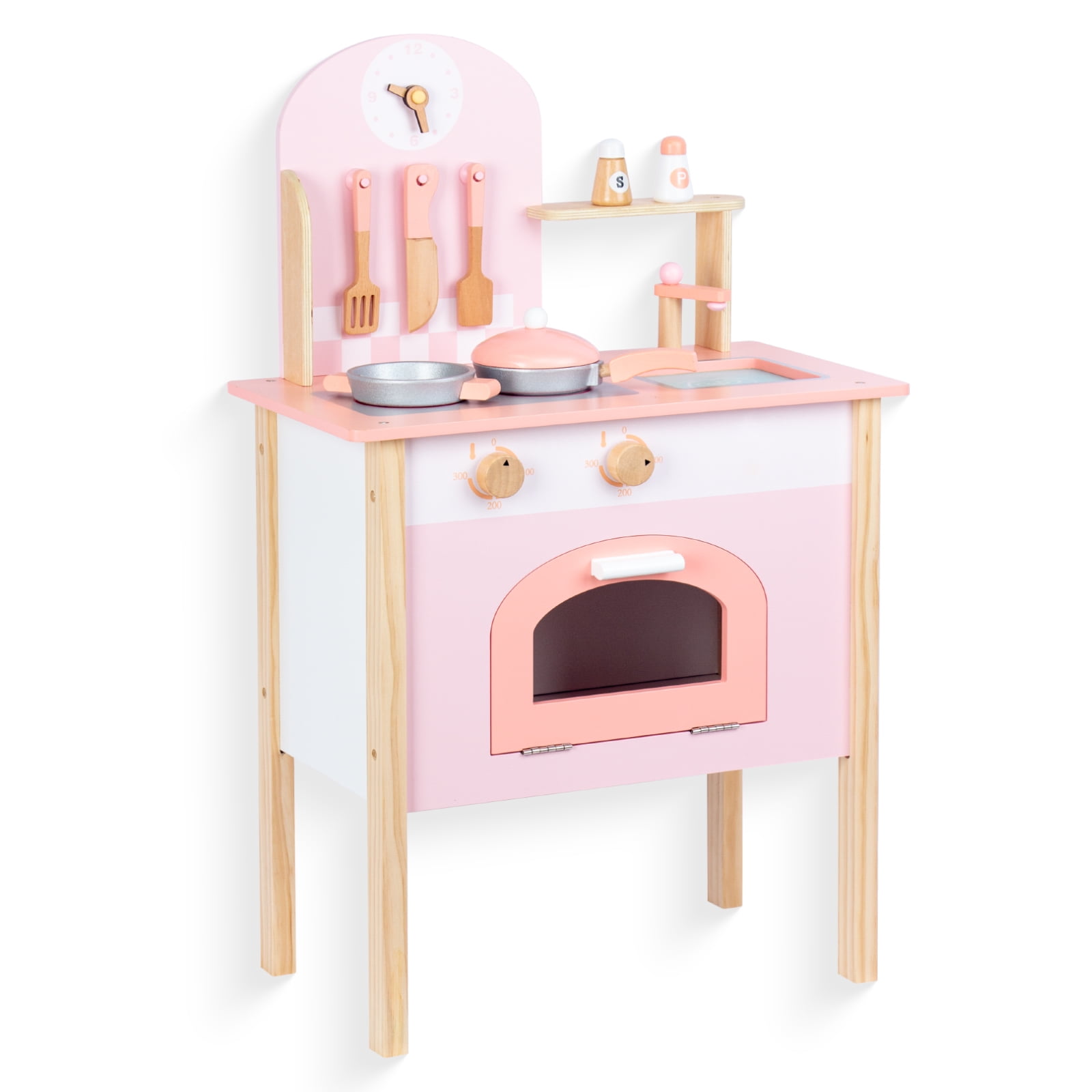 WoodenEdu Wooden Play Kitchen Set for Kids Toddlers, Wooden Pretend ...