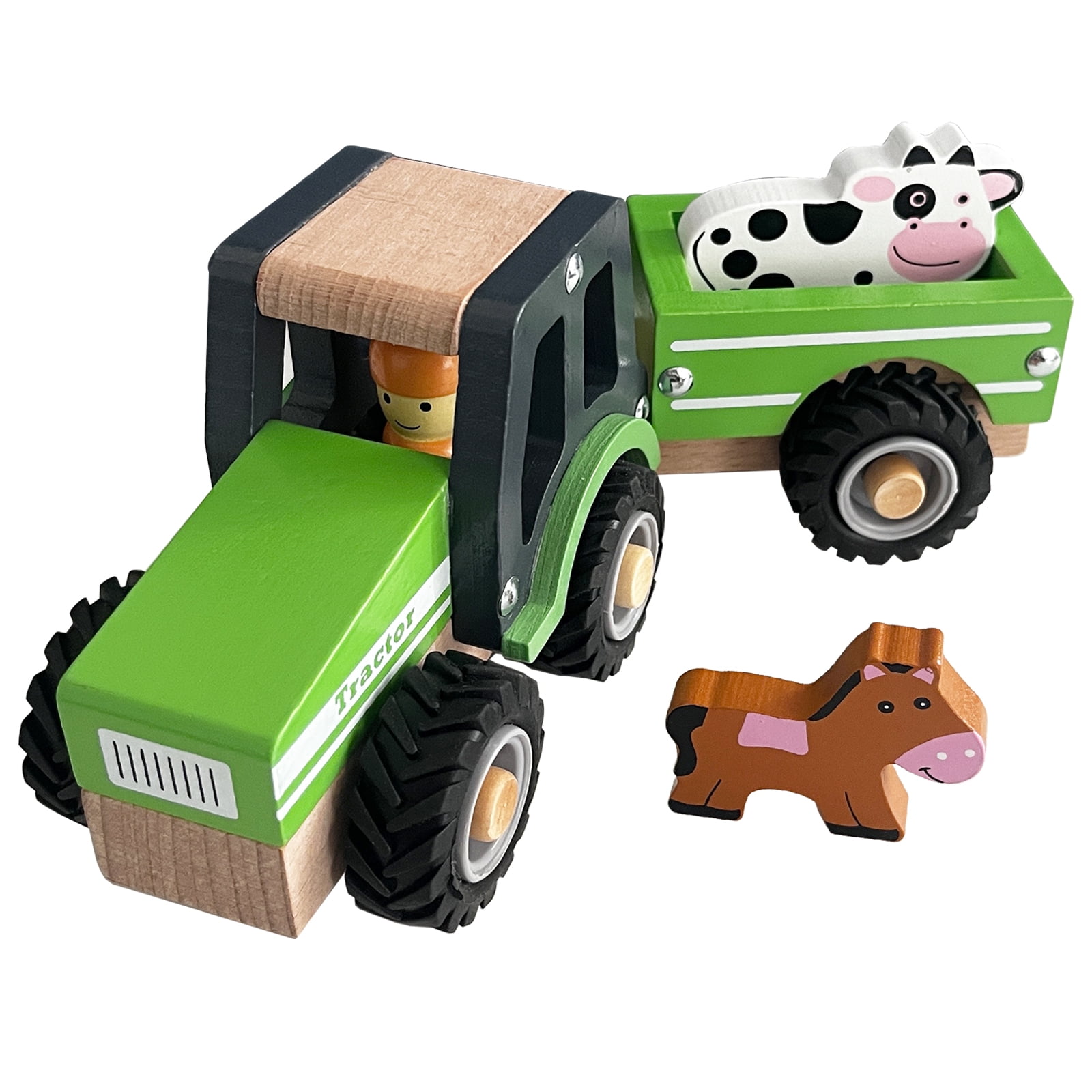 WoodenEdu Wooden Tractor Toys for Toddlers 1-3, Baby Vehicle Toys Hand ...