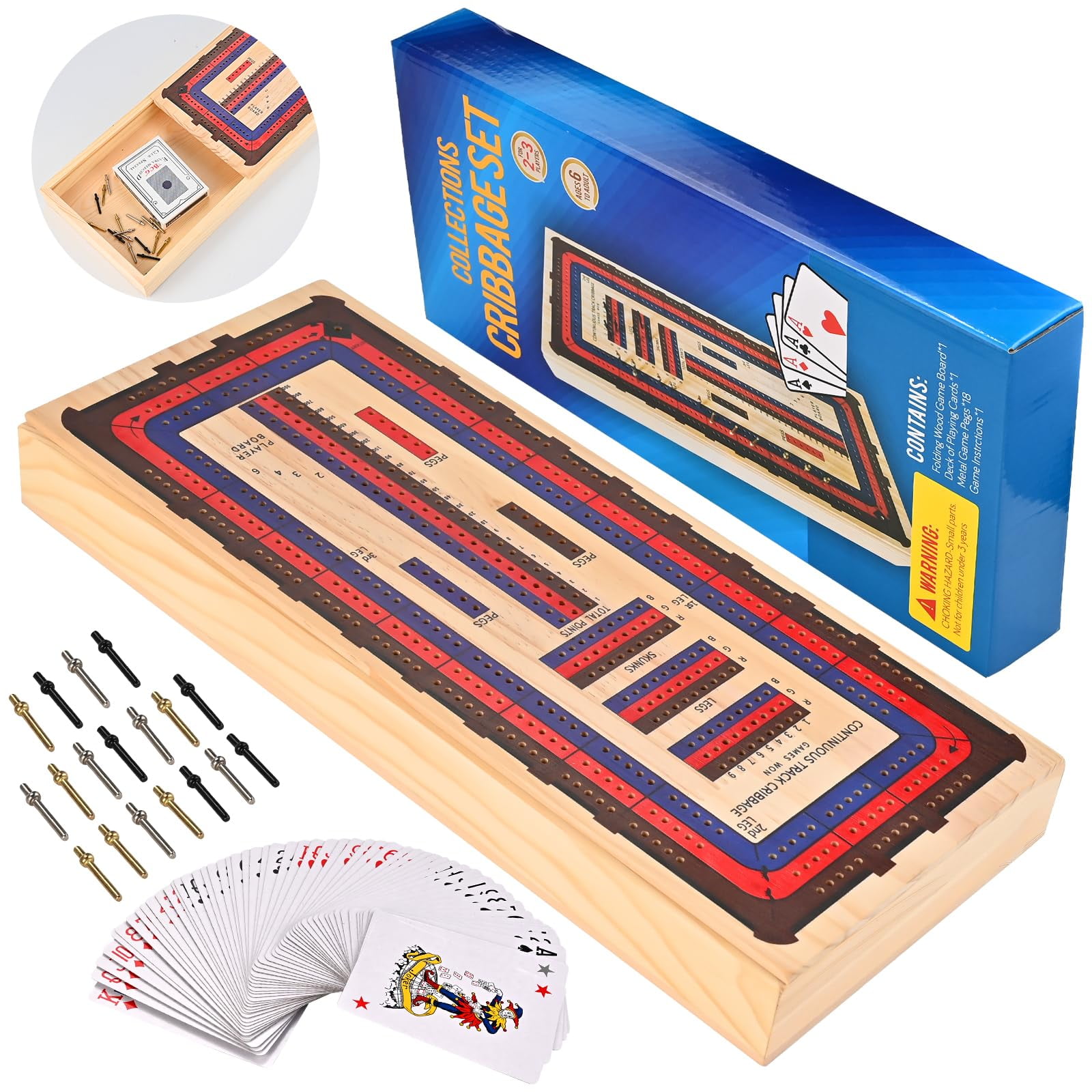 Wooderma Cribbage Board Game YPF5 Set, 3 Tracks Wooden Cribbage Board ...