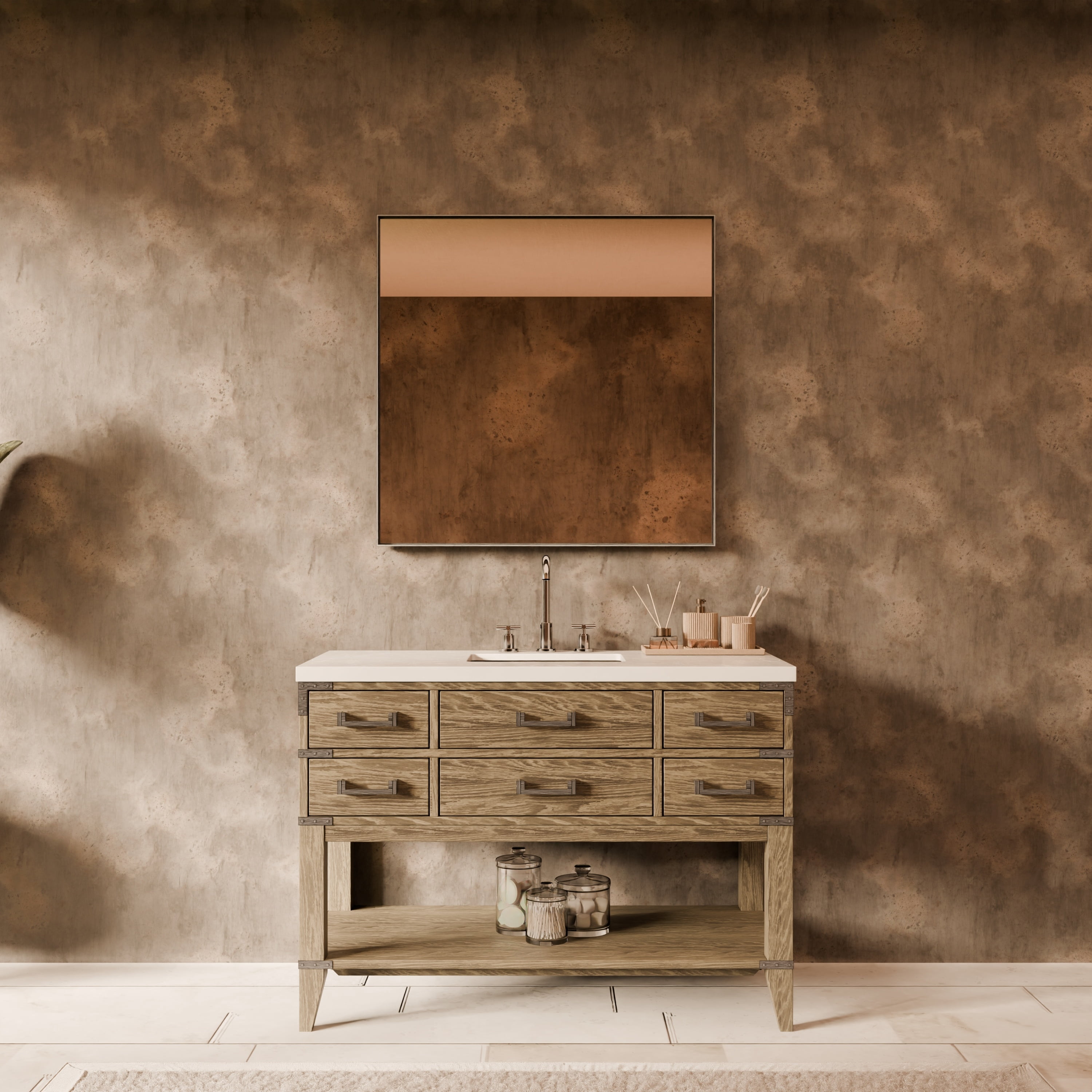 Woodhaven 48 in W x 22 in D Grey Oak Single Bath Vanity, White Quartz ...