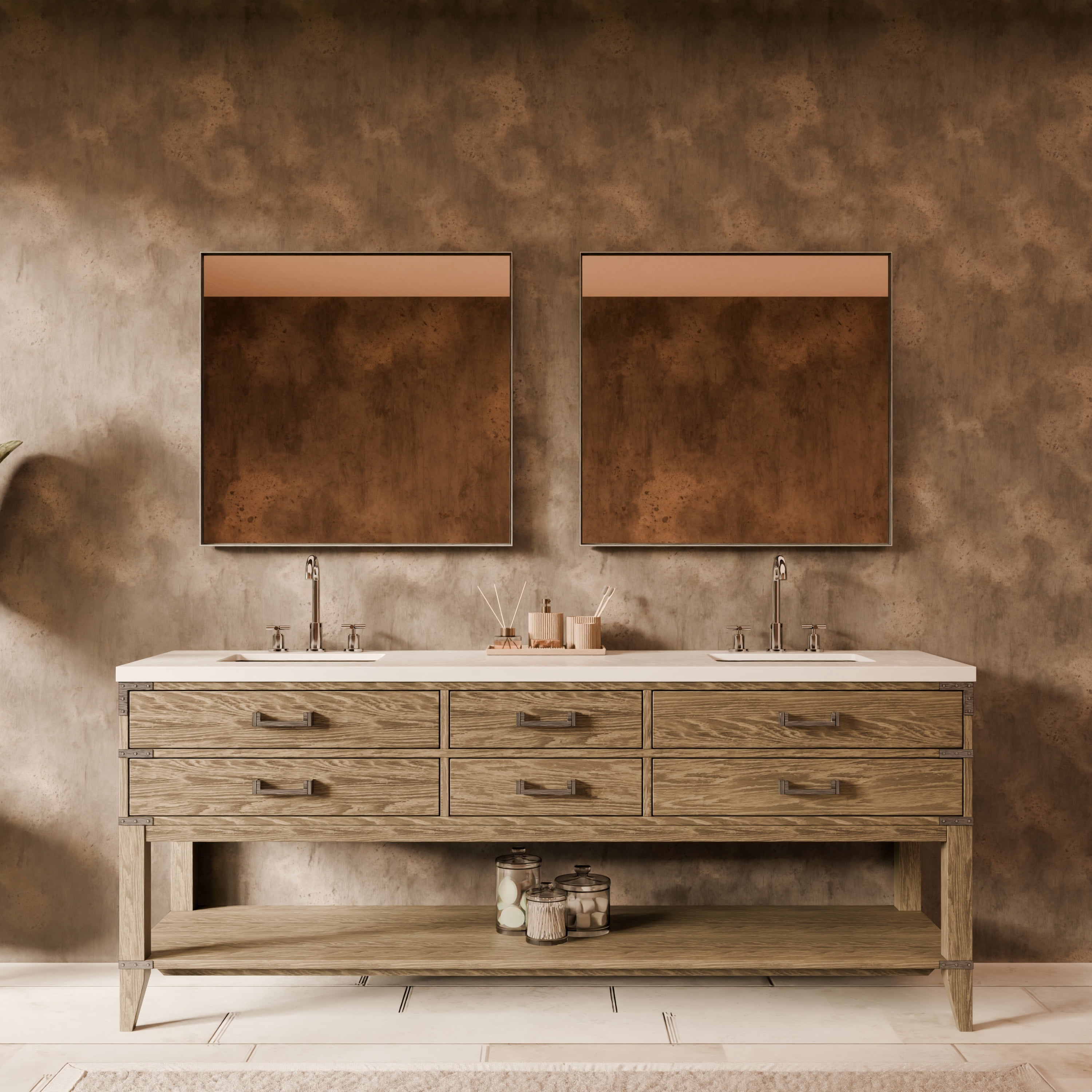 Woodhaven 80 in W x 22 in D Grey Oak Double Bath Vanity, White Quartz ...