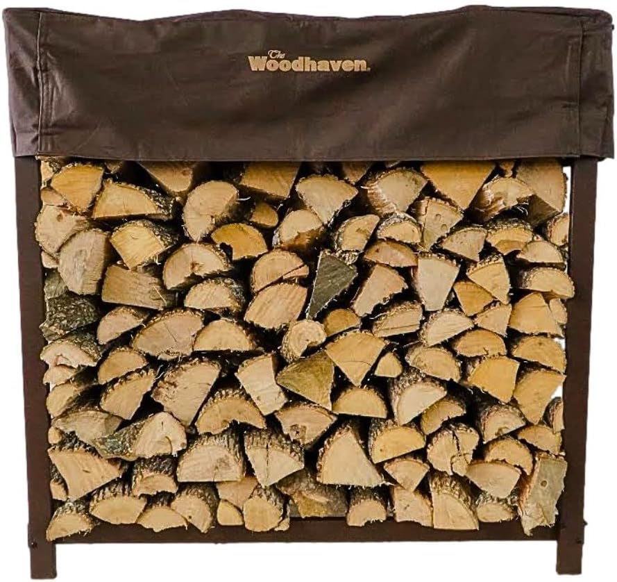 Woodhaven Brown 4 Foot 1/4 Cord Firewood Rack - Heavy Duty Indoor ...