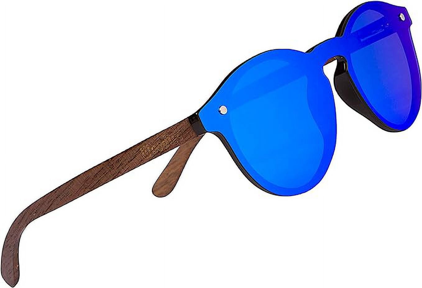 Woodies Walnut Wood Panto Shape Round Rimless Mirrored Sunglasses ...