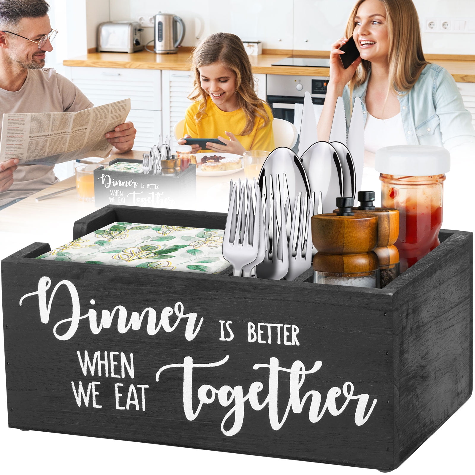 Woodiness Utensil Caddy Organizer Paper Plate Holder with Compartments ...