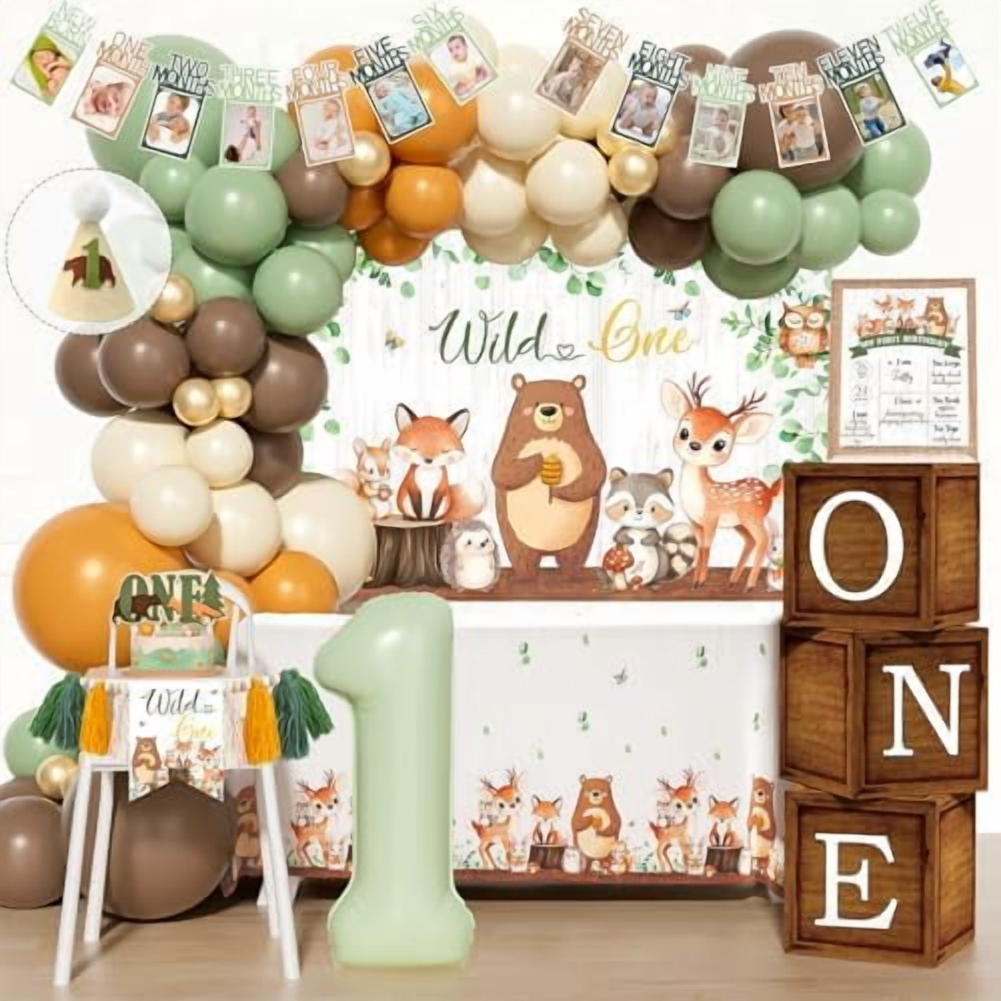 Woodland 1st Birthday Decorations, 106 PCs - Forest Animal First ...
