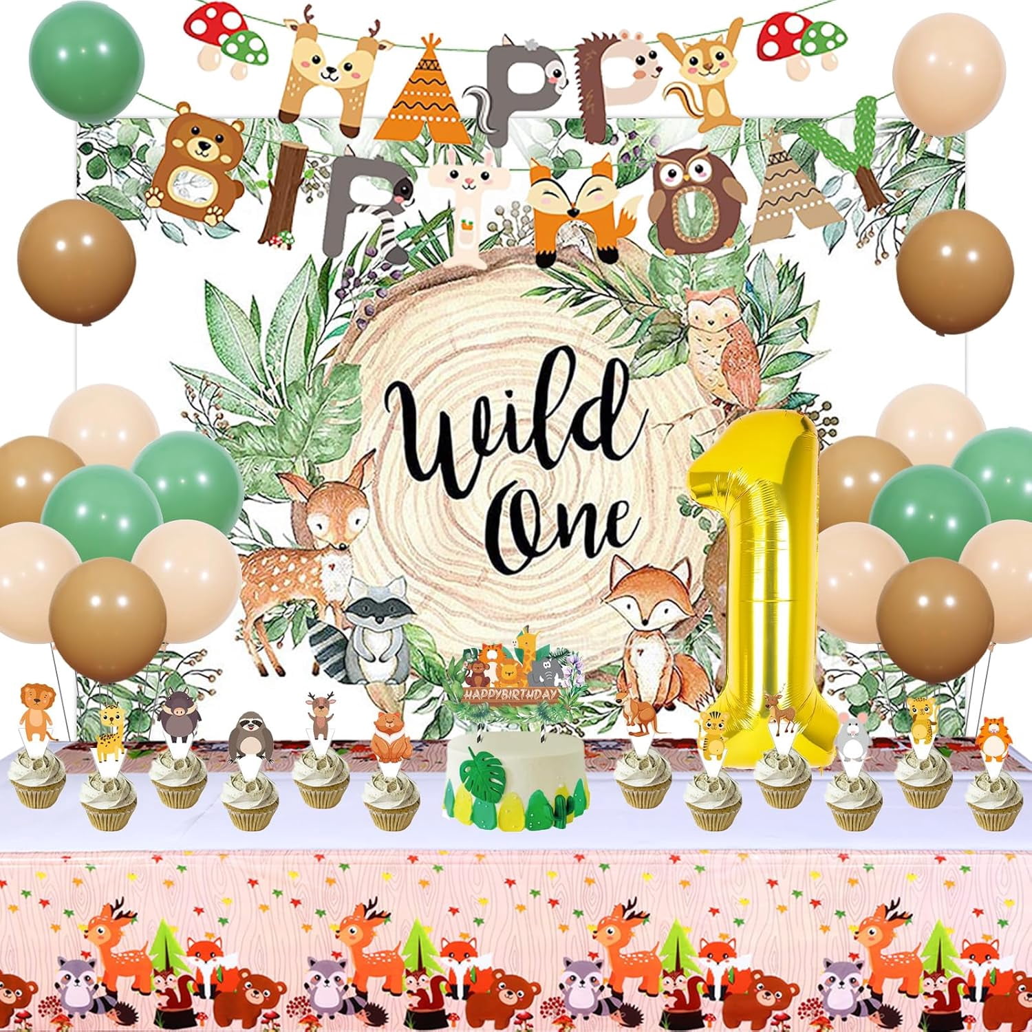 Balterever Woodland 1st Birthday Decorations for Boys with Wild Animal ...