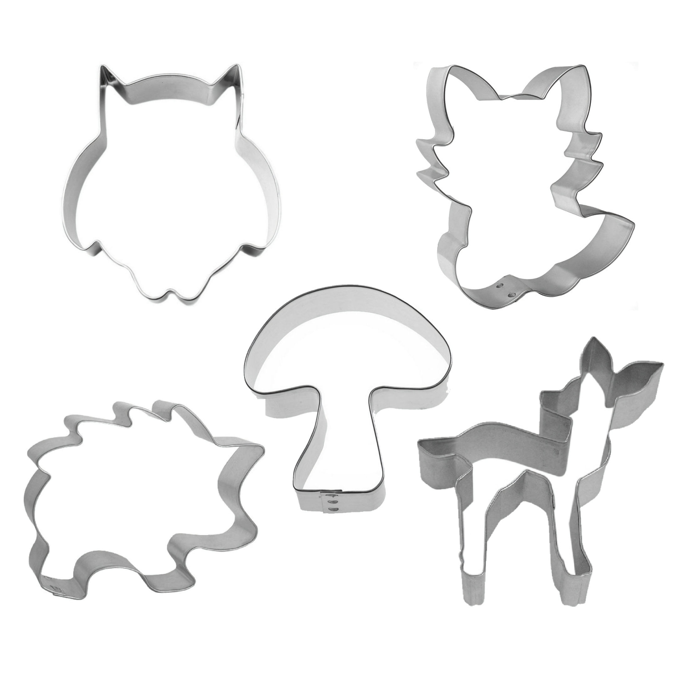 Woodland 5 Piece Cookie Cutter Set - Mushroom, Hedgehog, Chubby Owl ...