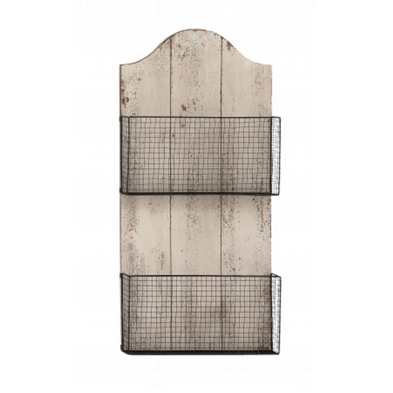 Woodland 50985 Two Wire Mesh Wall Basket with White Finish MDF Plaque ...