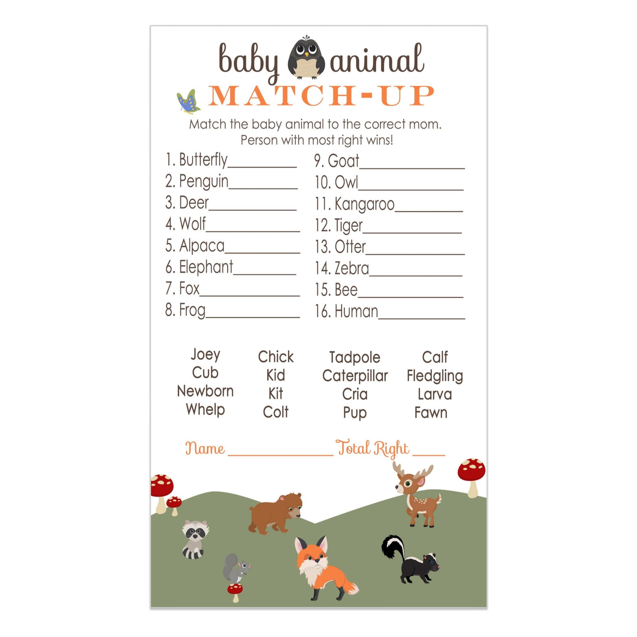 Woodland Adventure Baby Shower Game Set for All Occasions, Fun Guessing ...