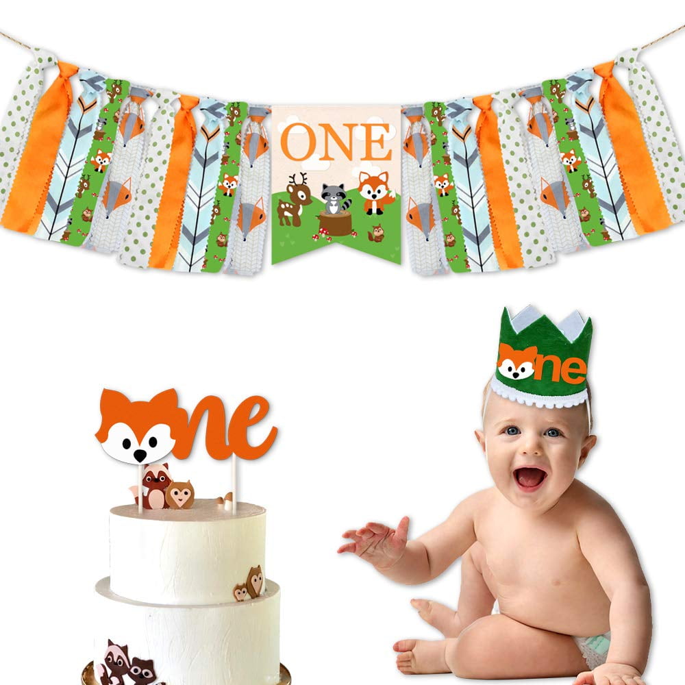 Woodland Animal 1st Birthday Decoration,Woodland Creatures High Chair ...