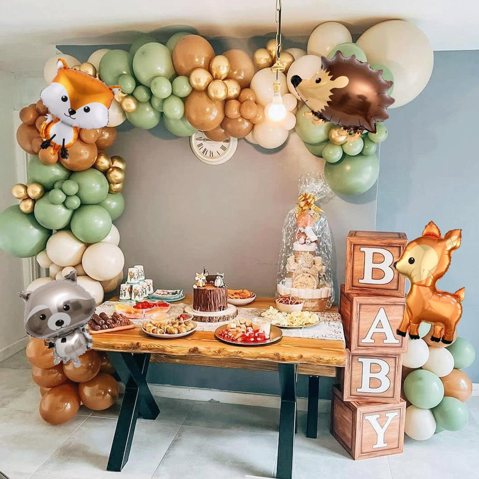 Woodland Animal Balloons Garland Arch,138Pcs Sage KKS1 Green Brown Sand ...