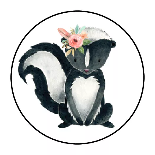 Woodland Animal Girl Skunk Baby Shower Favor Labels Round Stickers ...