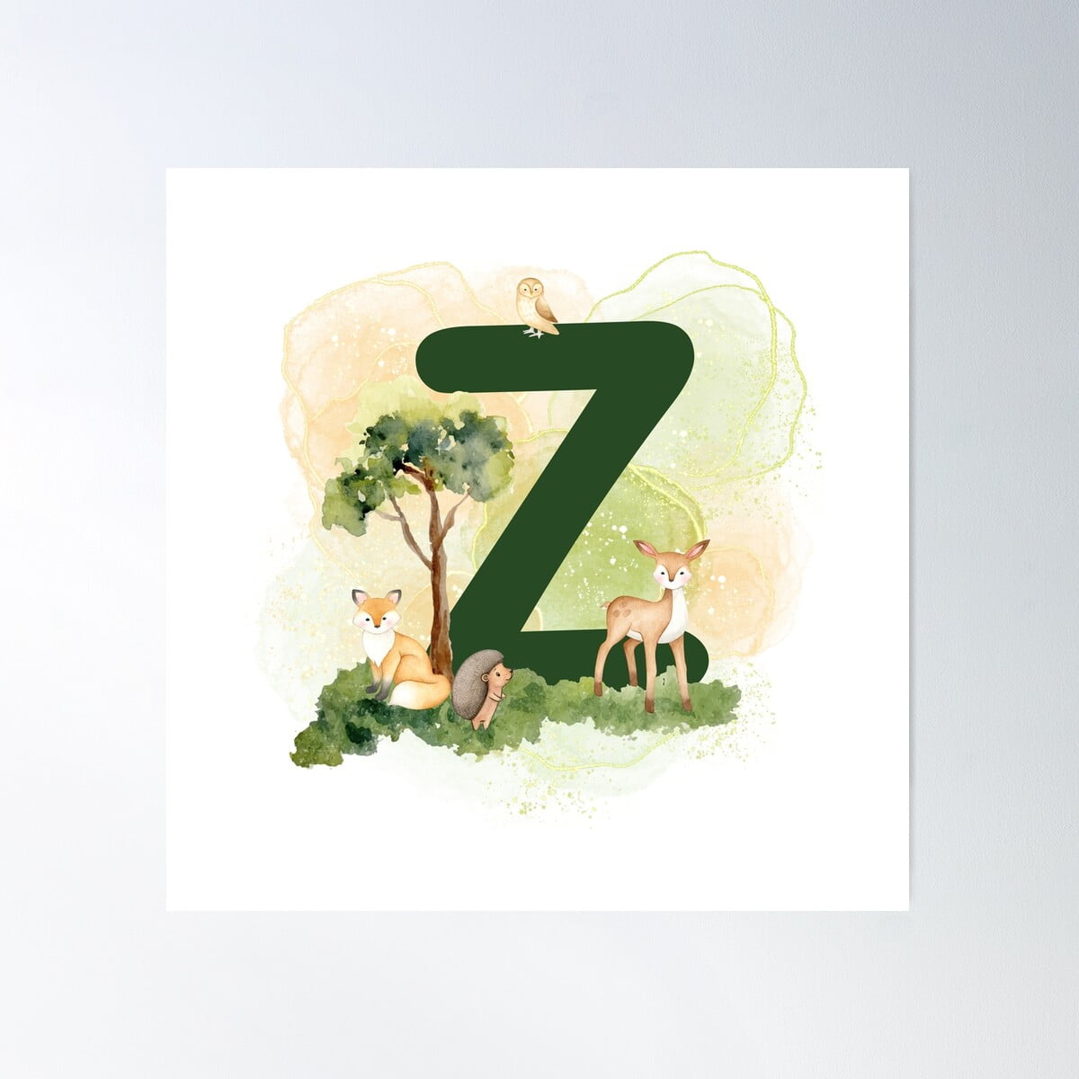 Woodland Animal Series Letter Z Poster Wall Art, Modern Wall Decor For ...