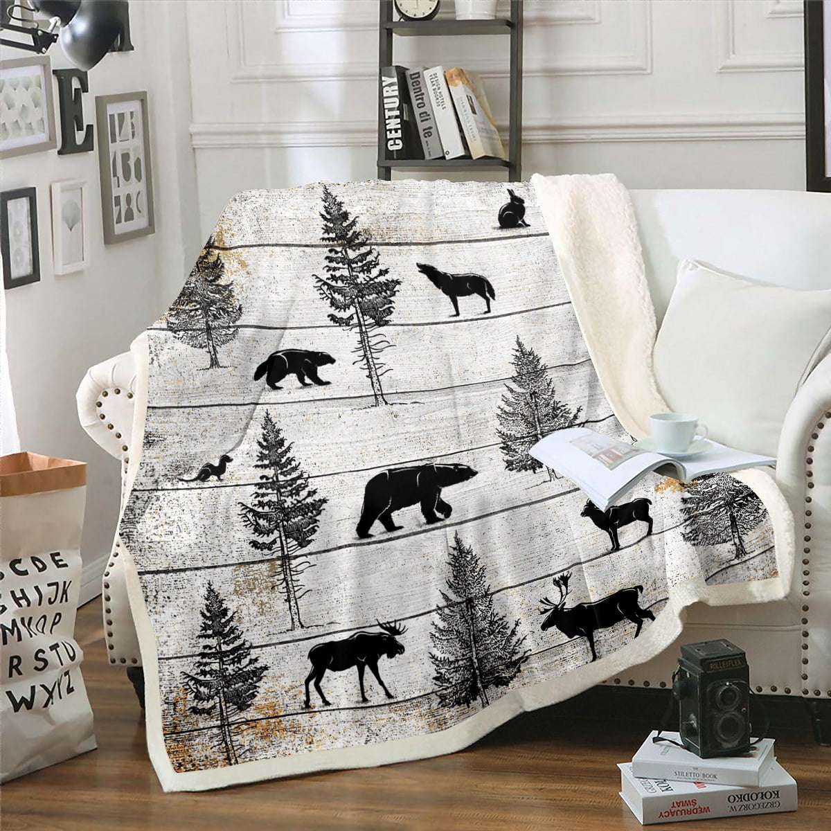 Woodland Animals 50"x60" Throw Blanket ,Bear Elk Deer Fleece Blanket ...