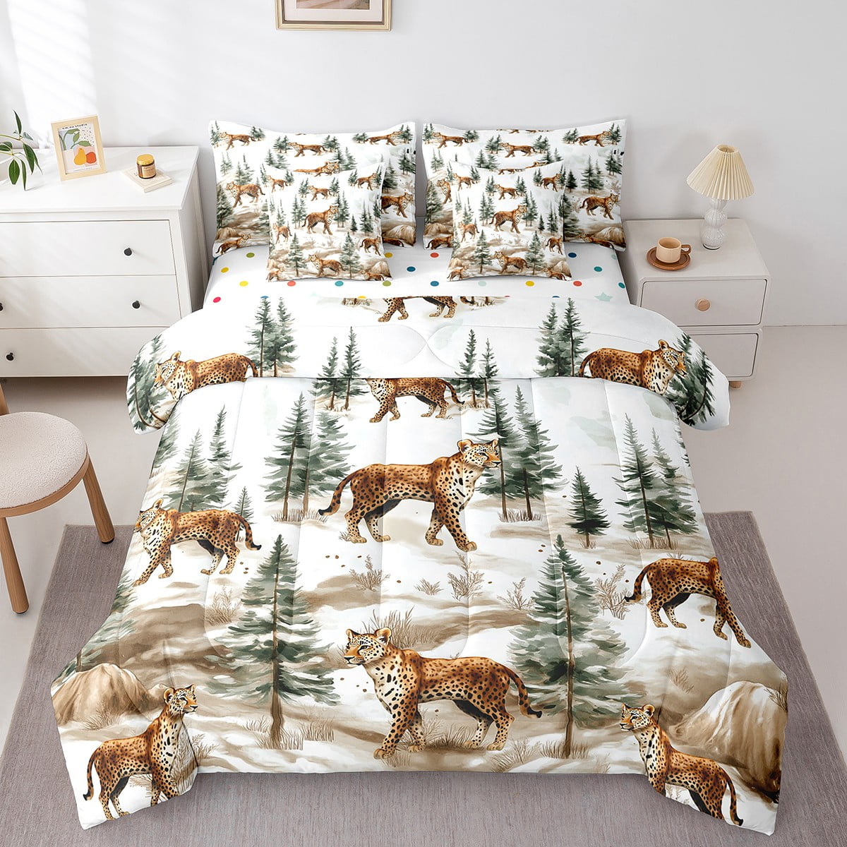 Woodland Animals 7 Piece Comforter Set Twin Size,Leopard Cheetah Print ...