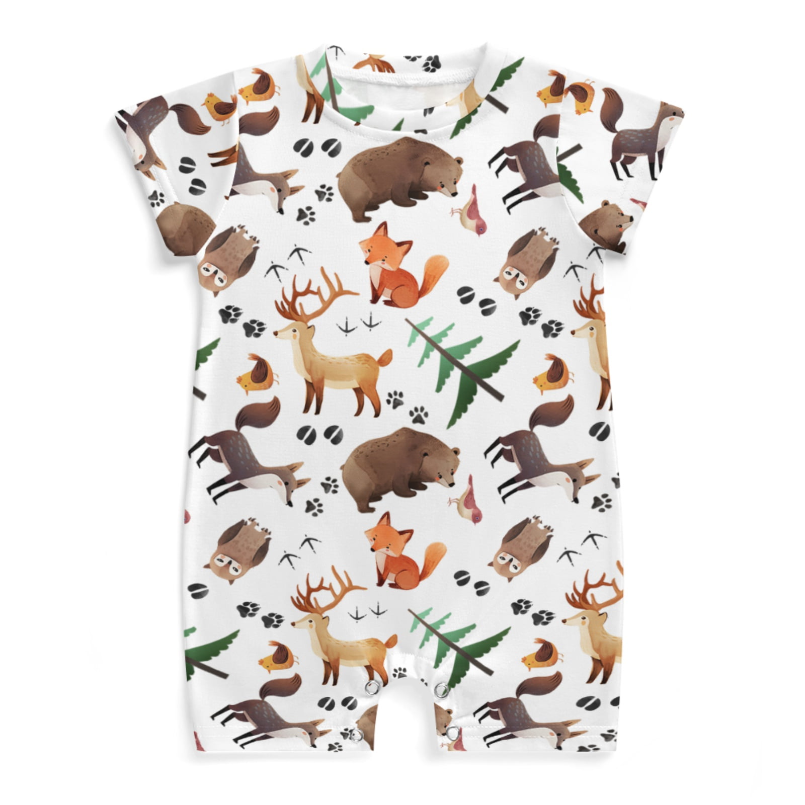 Woodland Animals Baby Rompers Outfits Infant Girls Boys Bear Fox Deer ...