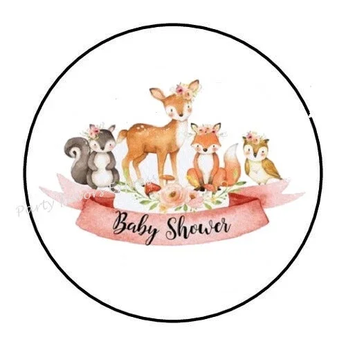 Woodland Animals Baby Shower Stickers Party Favor Phone Decal Water ...