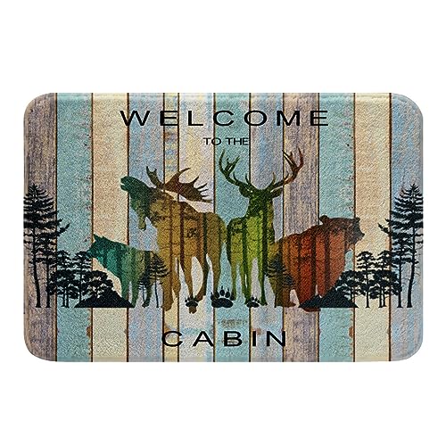 Woodland Animals Bathroom Rugs Lodge Cabin Outdoor Doormats,Pine Trees ...