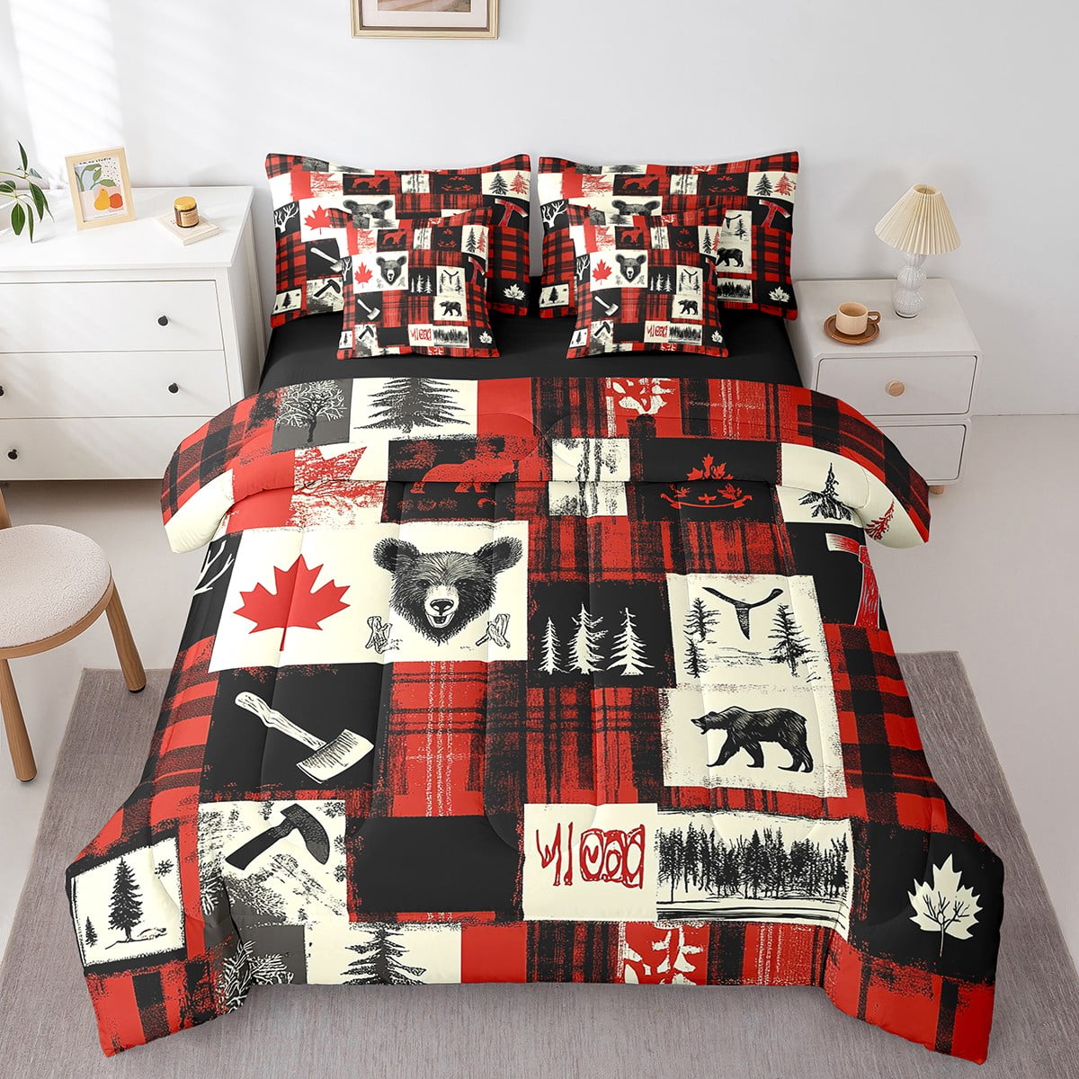 Woodland Animals Bed in a Bag Queen Comforter Set 7 Piece,Bear Deer ...