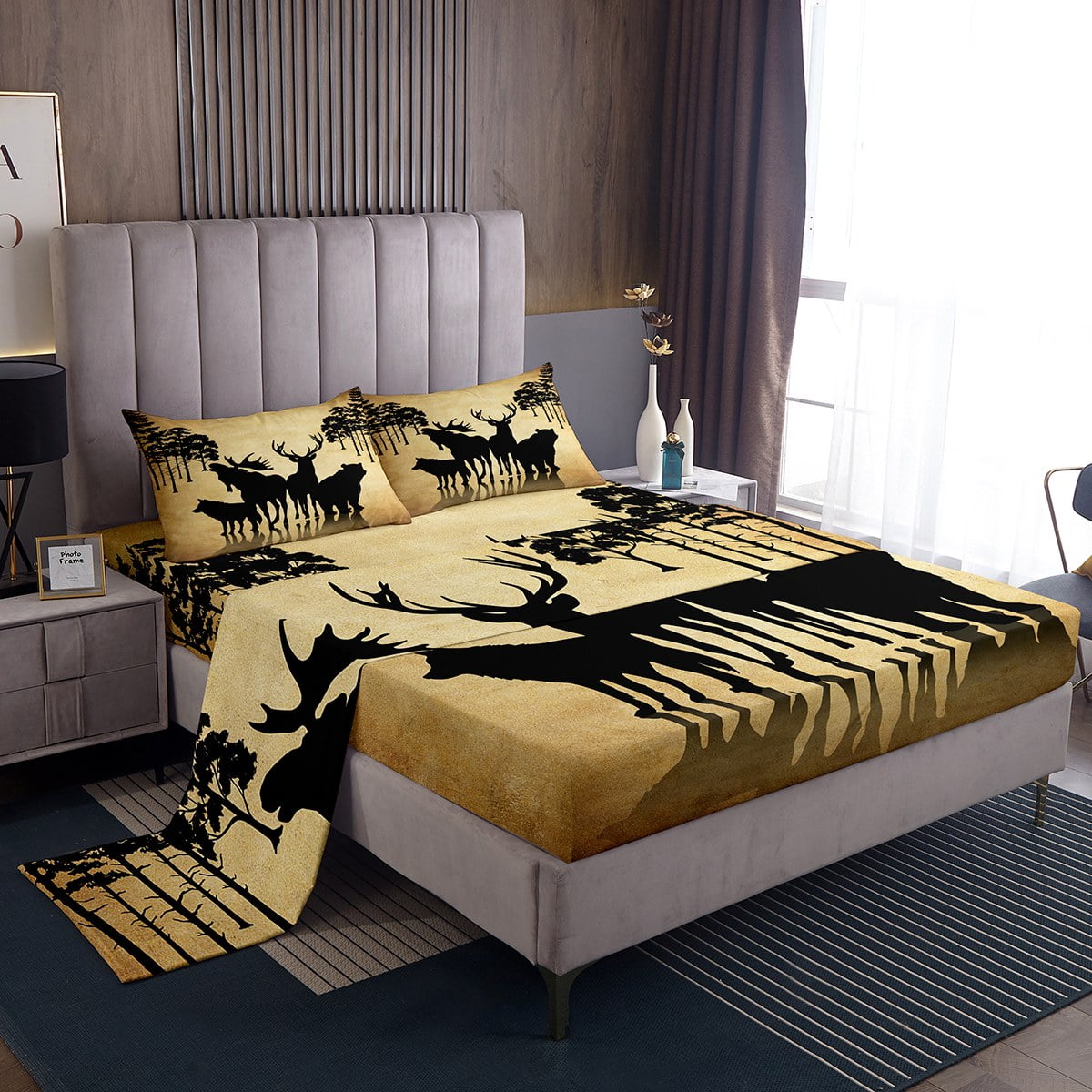 Woodland Animals Bed Sheets Set King Wildlife Bear Moose Elk Wolf Sheet ...