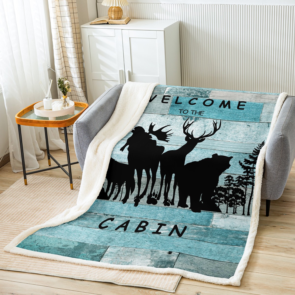 Woodland Animals Blanket 30"x40" Lodge Cabin Throw Blanket,Pine Trees ...