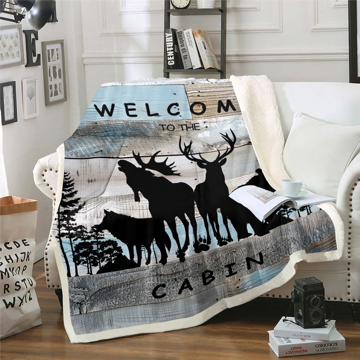 Woodland Animals Blanket 30"x40" Lodge Cabin Throw Blanket,Pine Trees ...