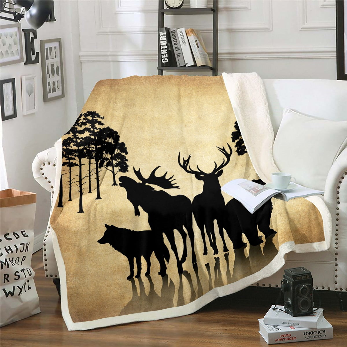 Woodland Animals Blanket 40"x50" Wildlife Bear Moose Elk Wolf Throw ...