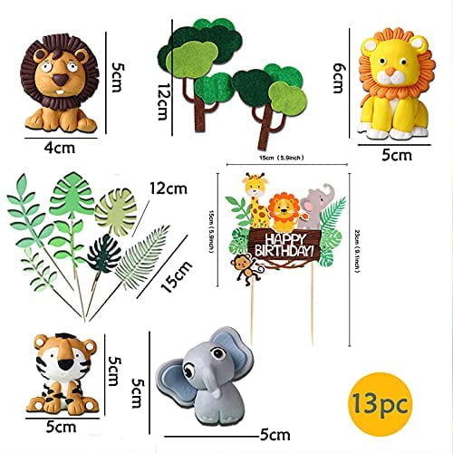 Woodland Animals Cake Decor Soft Clay Lion Elephant Tiger Jungle Safari ...